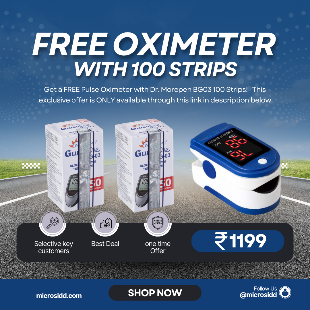 FREE Pulse Oximeter with Dr. Morepen BG03 100 Strips – Microsidd India