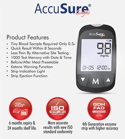 AccuSure Simple Glucometer Strips 100 – Microsidd India